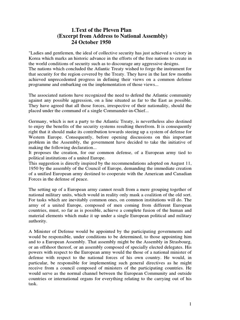 1.text of The Pleven Plan (Excerpt From Address To National Assembly ...