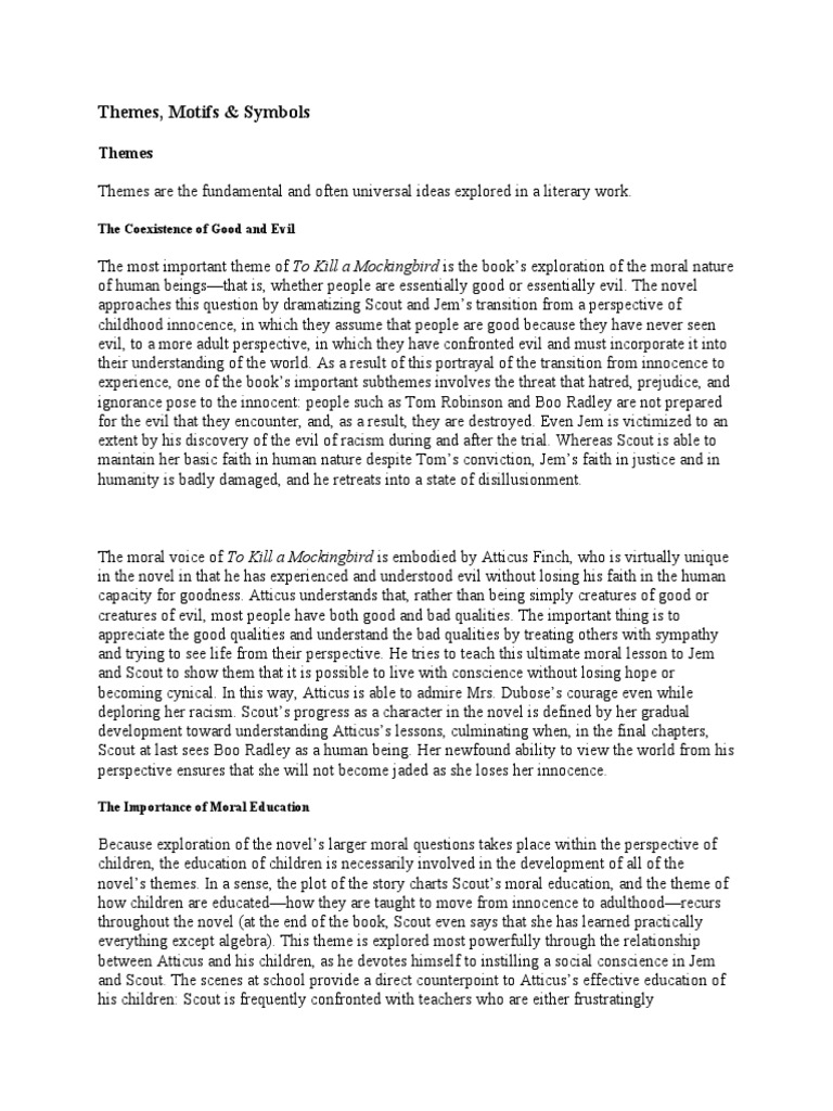 Themes, Motifs & Symbols | PDF | To Kill A Mockingbird | Society