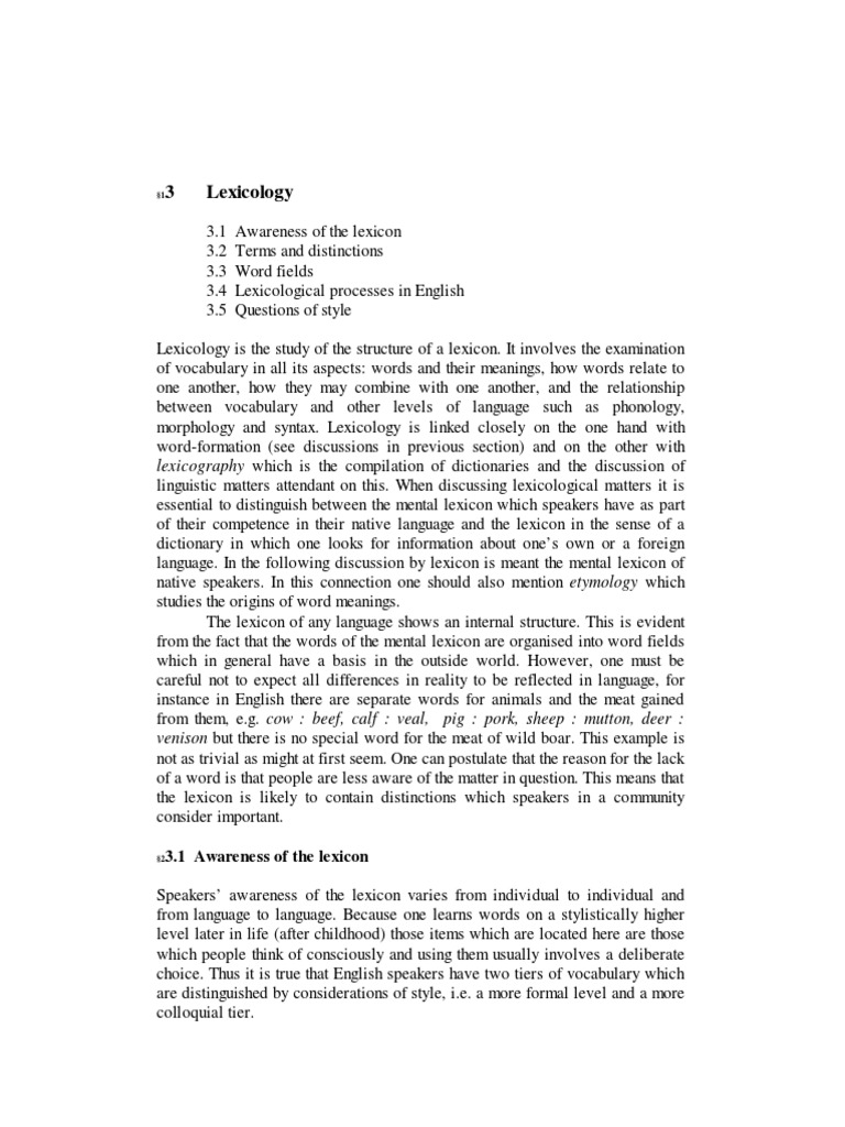 Lexicology PDF | PDF | Lexicon | Word