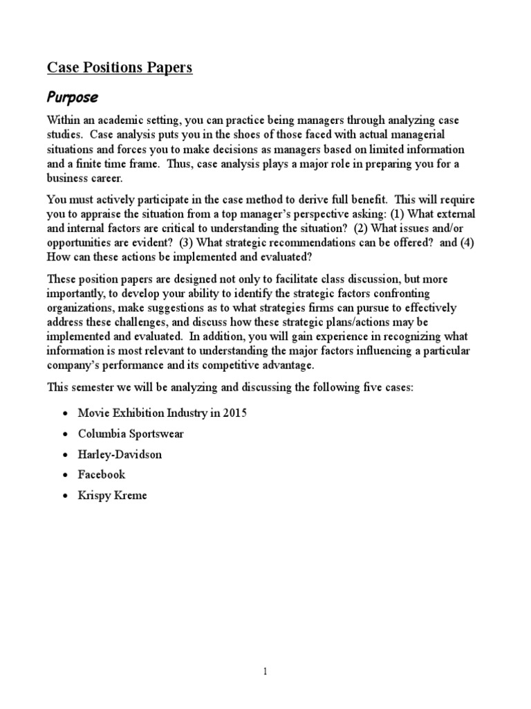Case Position Paper Assignment Details Spring 2017 Canvas Online Course ...