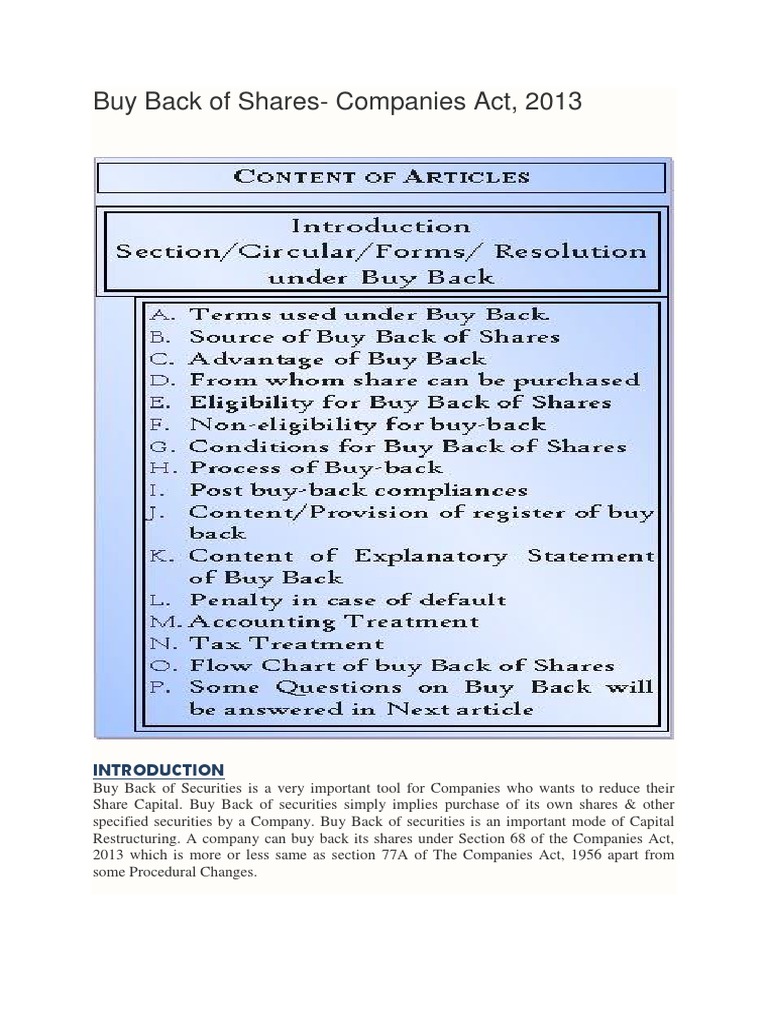 Buy Back of Shares - Complete Procedure | PDF | Share Repurchase | Loans