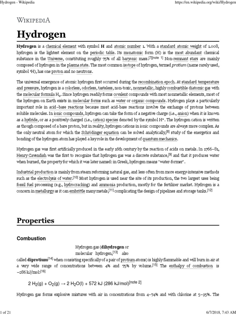 Hydrogen Wiki Intro | PDF | Hydrogen | Chemical Compounds