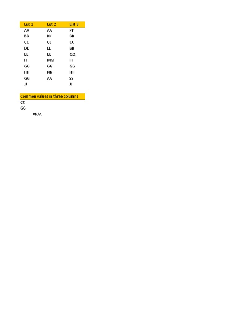 Common Values in Three Columns | PDF