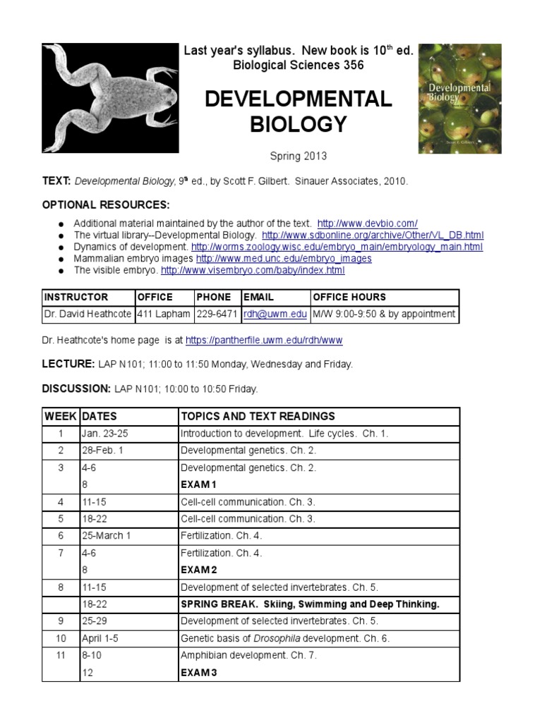 Developmental Biology: Last Year's Syllabus. New Book Is 10 Ed ...