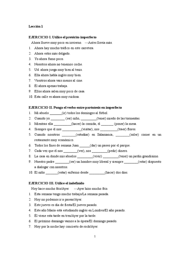 Exercicio Ejercicio Preterito Imperfecto | PDF