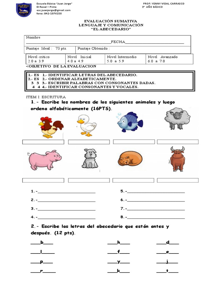 Evaluación del Abecedario para Niños | PDF | Alfabeto | Lingüística