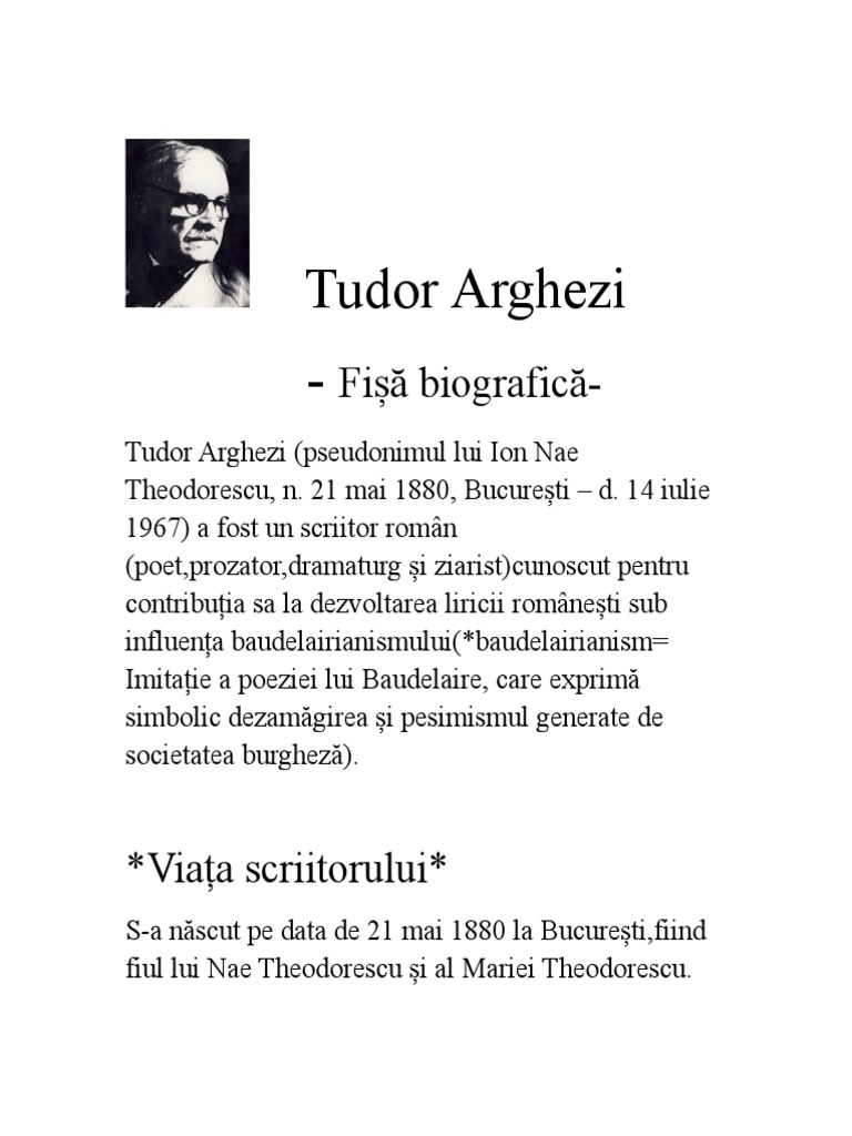 Tudor Arghezi -: Fișă biografică