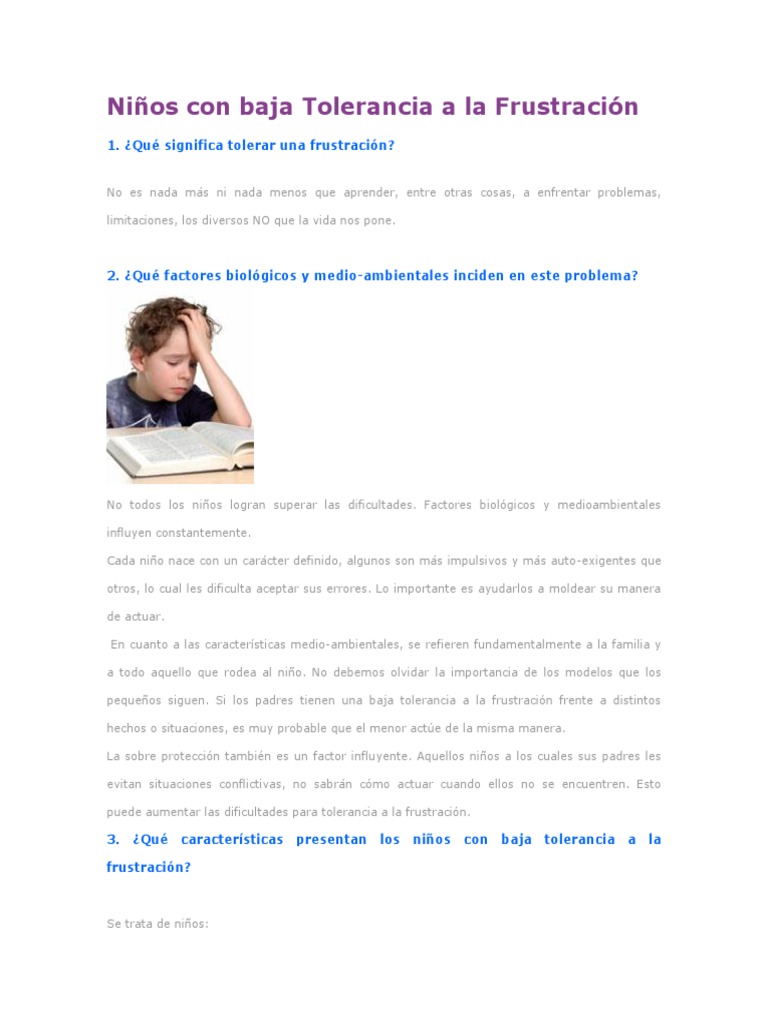 Niños Con Baja Tolerancia A La Frustración | Descargar gratis PDF | Tolerancia | Adultos