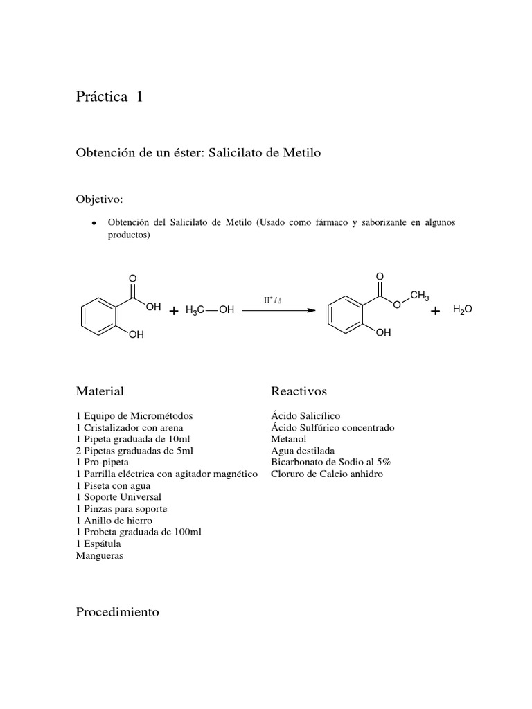 Obtención de Salicilato de Metilo | PDF | Agua | Sustancias químicas