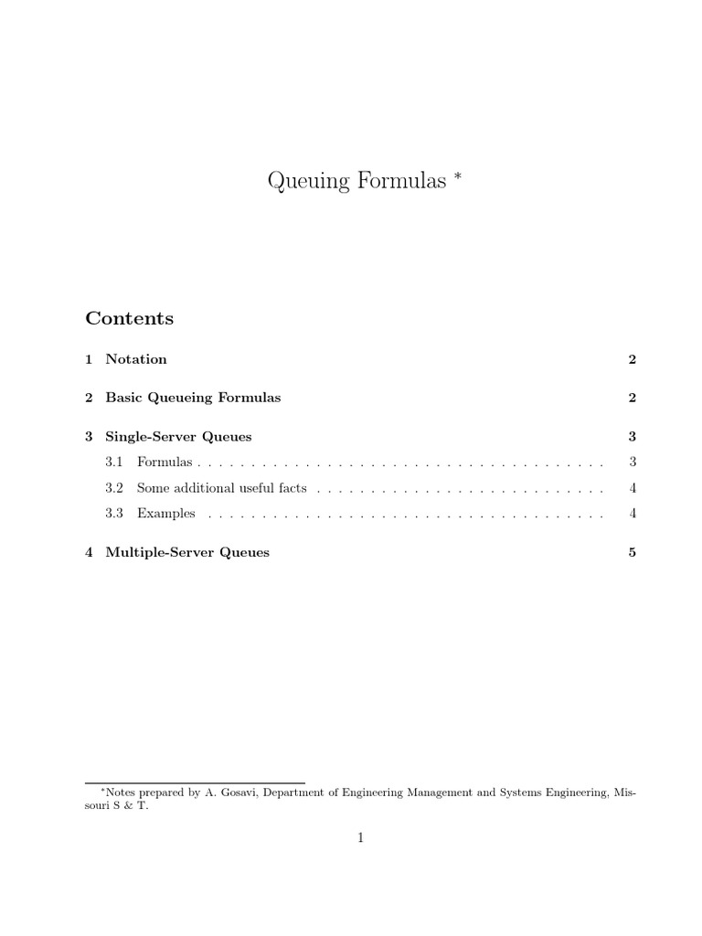 Queuing Formulas: 1 Notation 2 | PDF | Mean | Variance