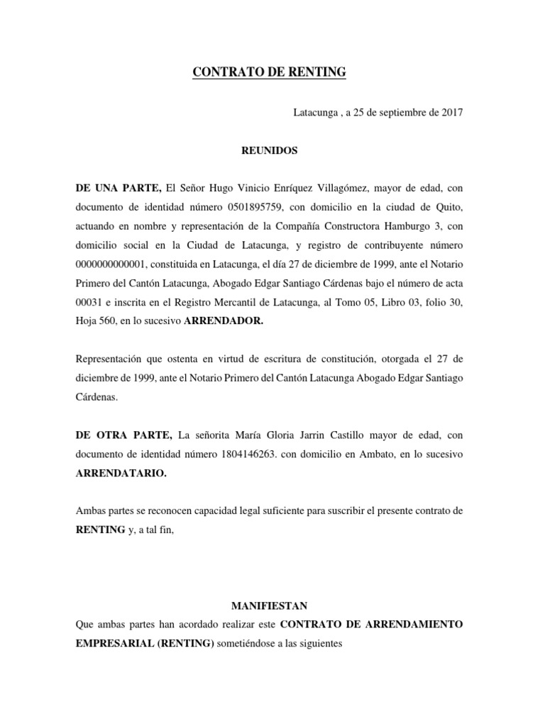 Ejemplo Contrato de Renting | PDF | Pagos | Propiedad