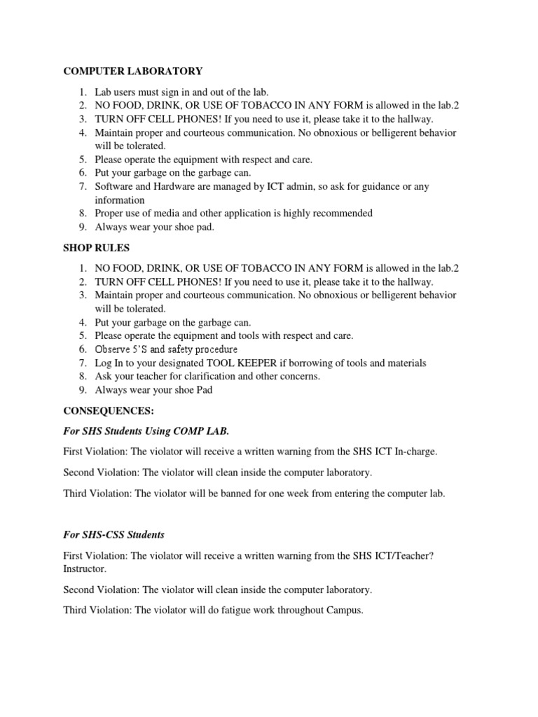 Computer Laboratory: For SHS Students Using COMP LAB | PDF