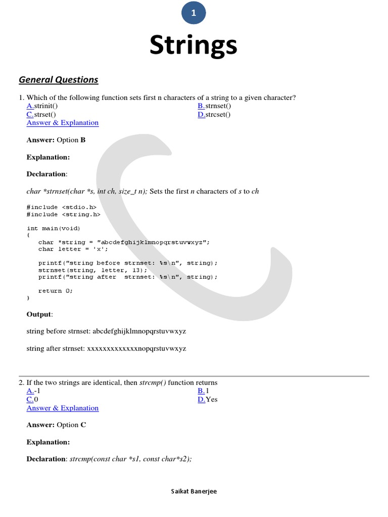 Strings General Questions Pdf C Programming Language Pointer Computer Programming