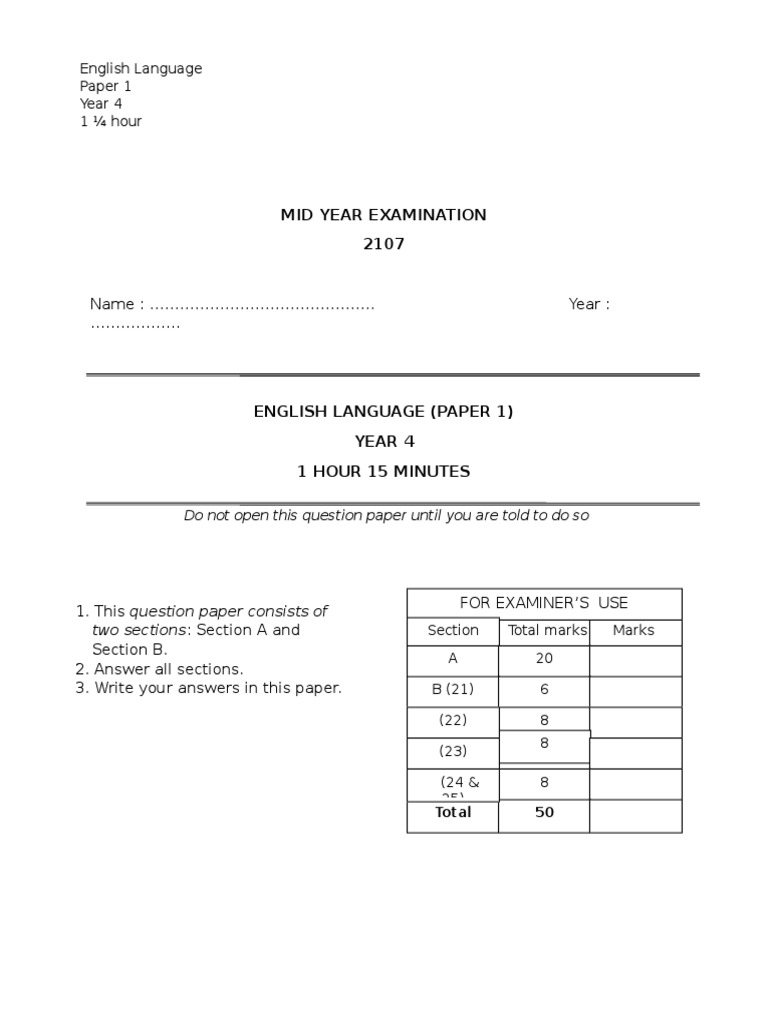 Front Page (Exam Paper) | PDF