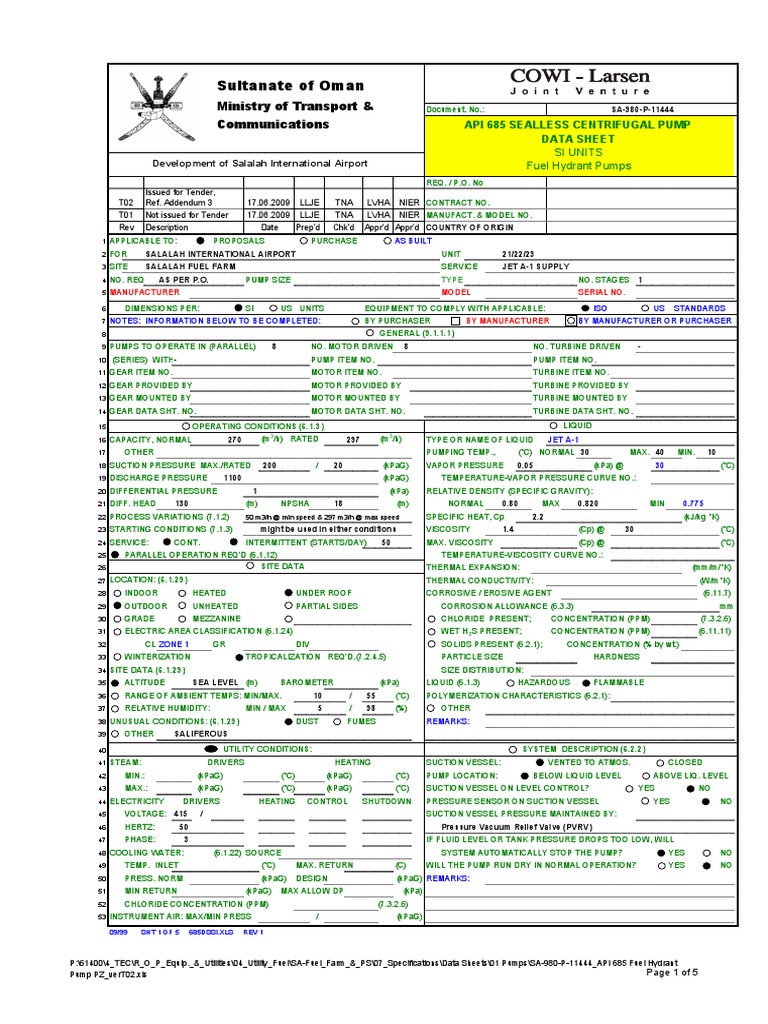 Salalah Airport Jet A-1 Pump Data Sheet | PDF | Pipe (Fluid Conveyance ...