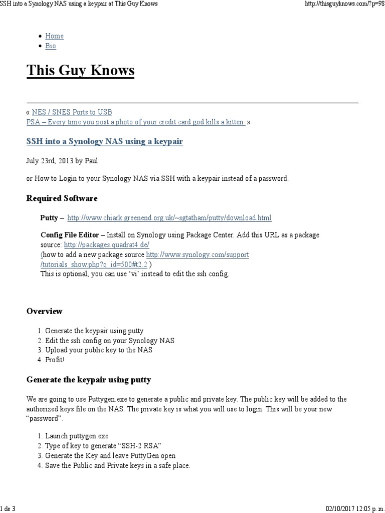Synology SSH Keys | PDF | Secure Shell | User (Computing)