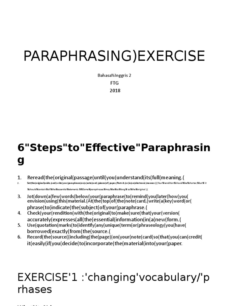 B2 Paraphrasing Exercises and Worksheets | PDF | Water