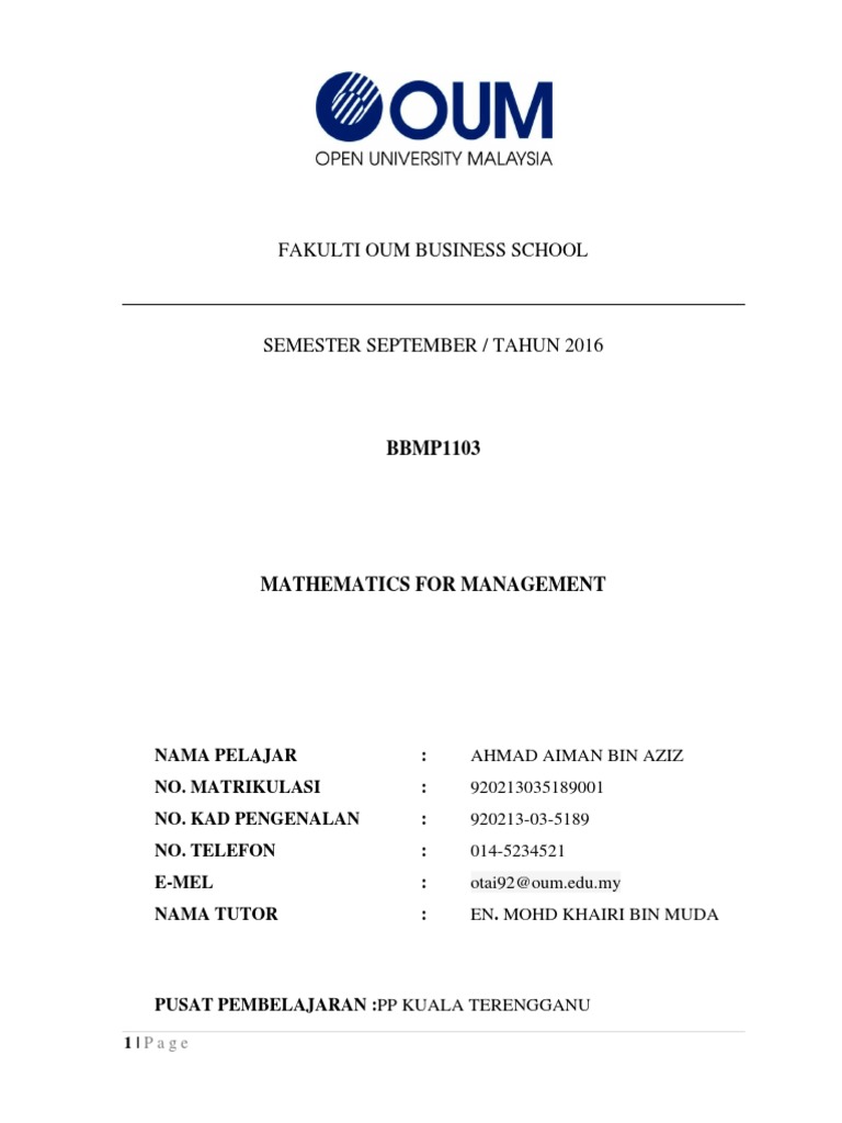 Bbmp1103 Mathematics For Management | PDF