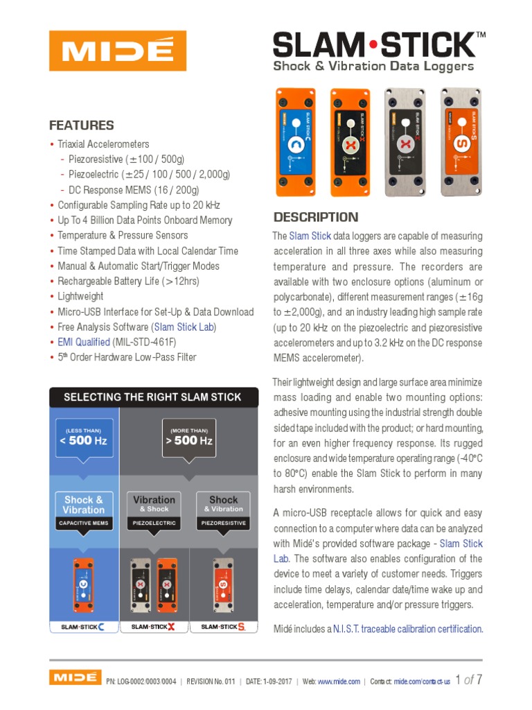 Slam Stick Vibration Data Loggers Datasheet | Download Free PDF ...