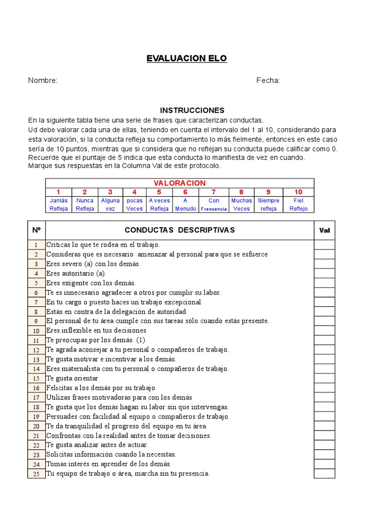 Prueba ELO | PDF | Comportamiento | Toma de decisiones