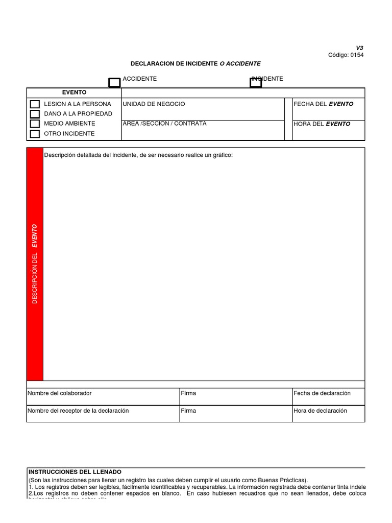 Declaracion De Incidente O Accidente