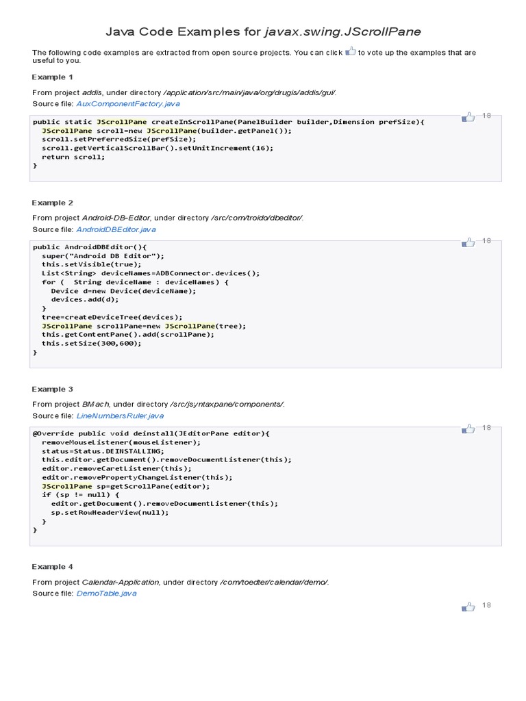 Java Code Examples of Javax - Swing.jscrollpane | PDF | Java (Programming Language) | Computer ...