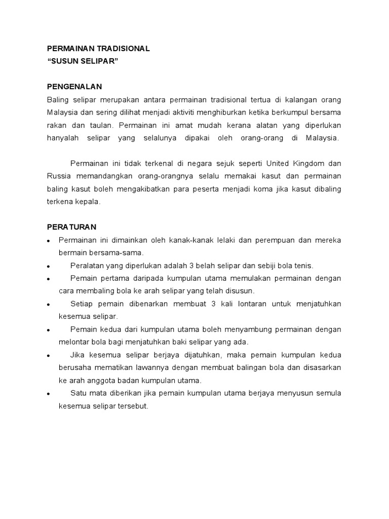 Permainan Tradisional Susun Selipar | PDF