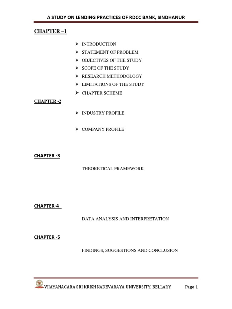 A Study On Lending Practices of RDCC Bank, Sindhanur | PDF | Banks | Loans