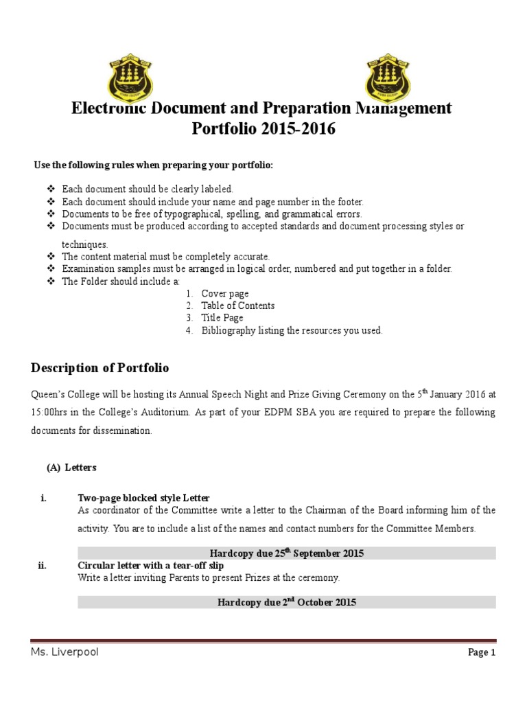 Edpm Porfolio Questions | Business
