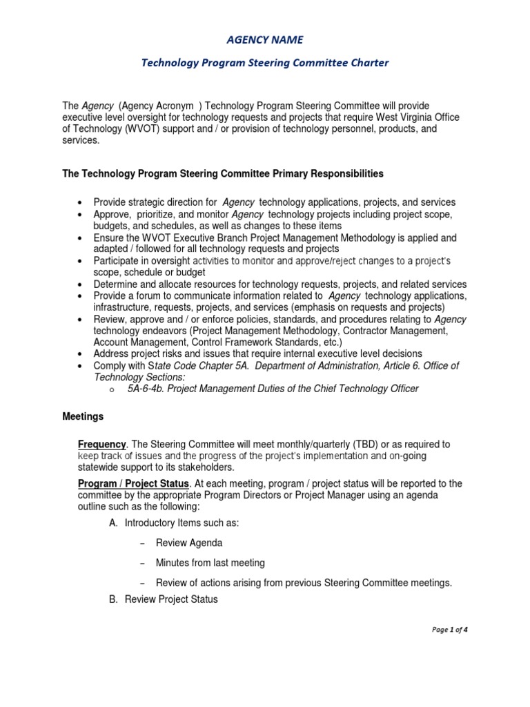 Sample Program Steering Committee Charter | PDF | Committee | Agenda ...