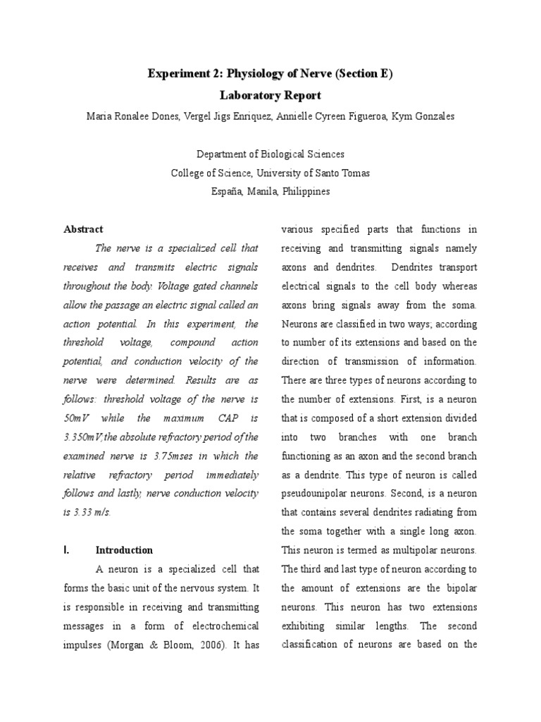 Physio Lab Formal Report EXP 2 SEC-E | PDF | Neuron | Action Potential