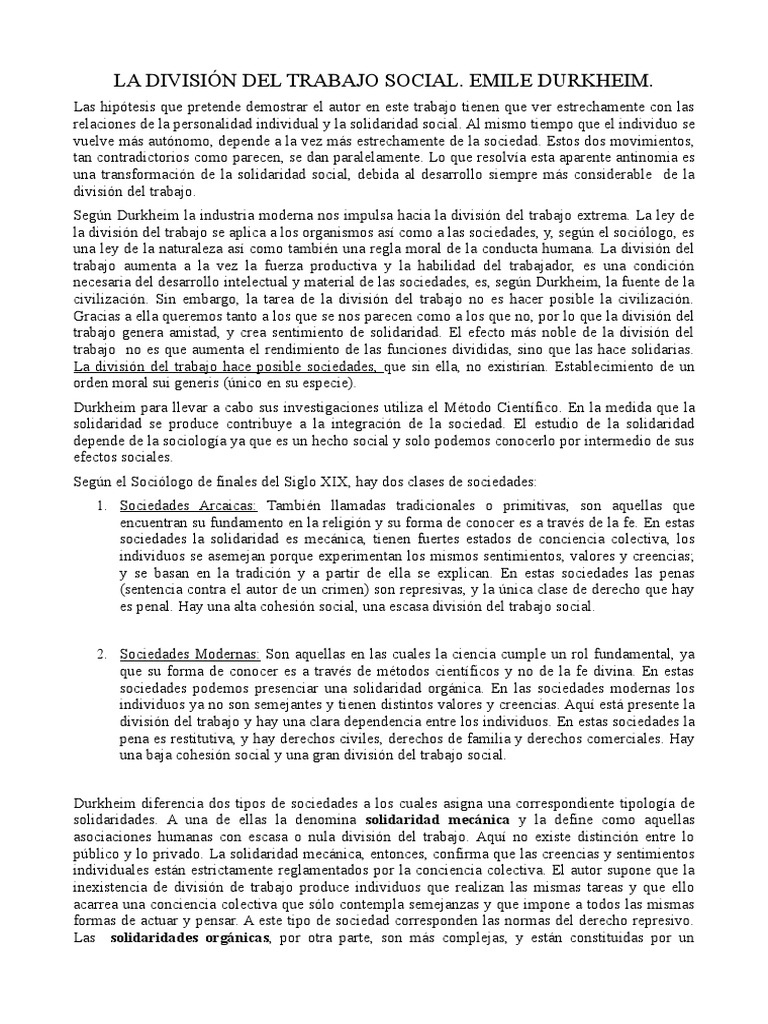 La División Del Trabajo Social | PDF | Emile Durkheim | Sociedad