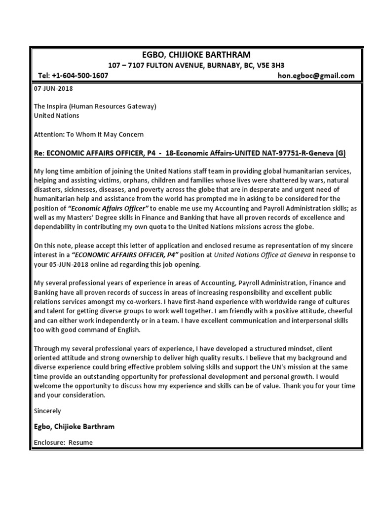 Application for Economic Affairs Officer | PDF | United Nations ...