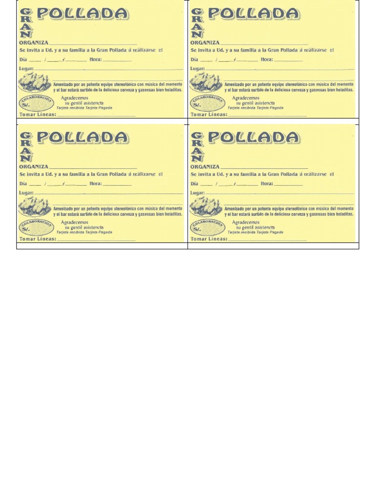 tarjetas pollada