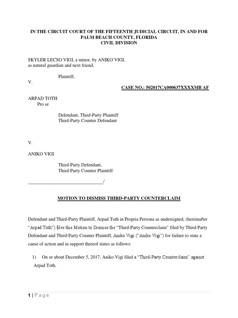 Motion to Dismiss Third-party Counterclaim | Rescission | Cause Of Action