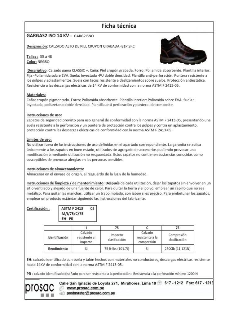Ficha Tecnica Zapatos Dielectricos PDF | PDF | Calzado | Descarga electrostática