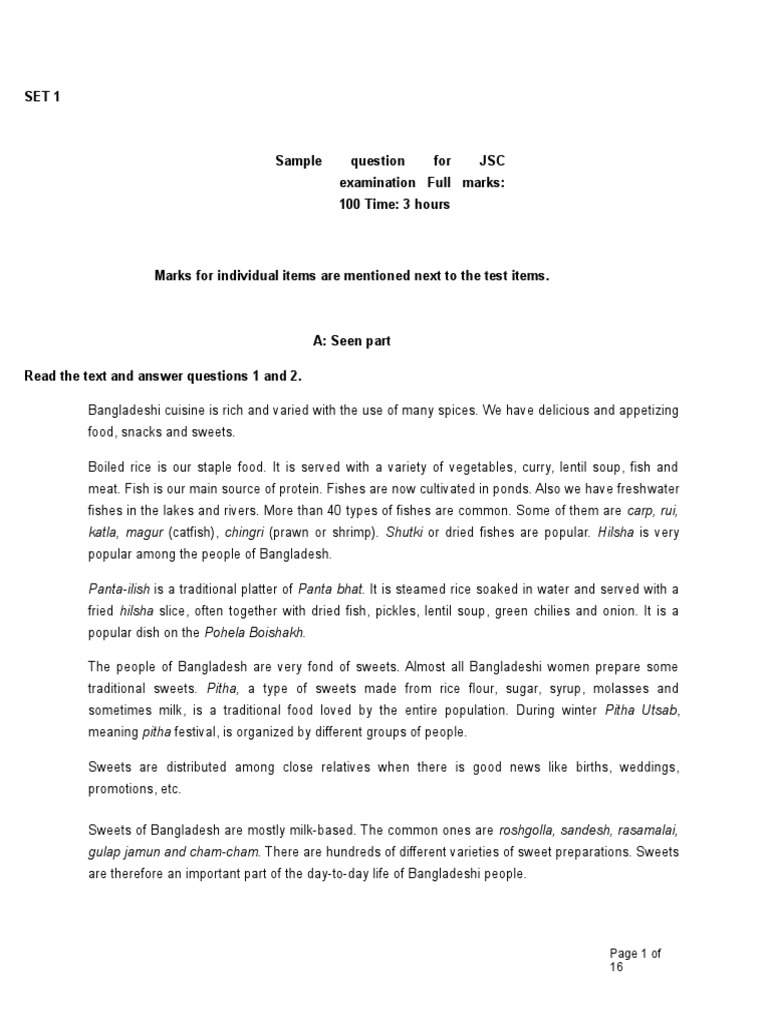 English - Sample Question For JSC 2018 | PDF | Continent | Foods