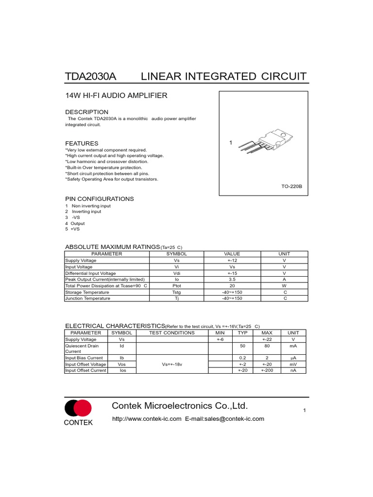 TDA2030A Datasheet | PDF | Loudspeaker | Electronic Filter