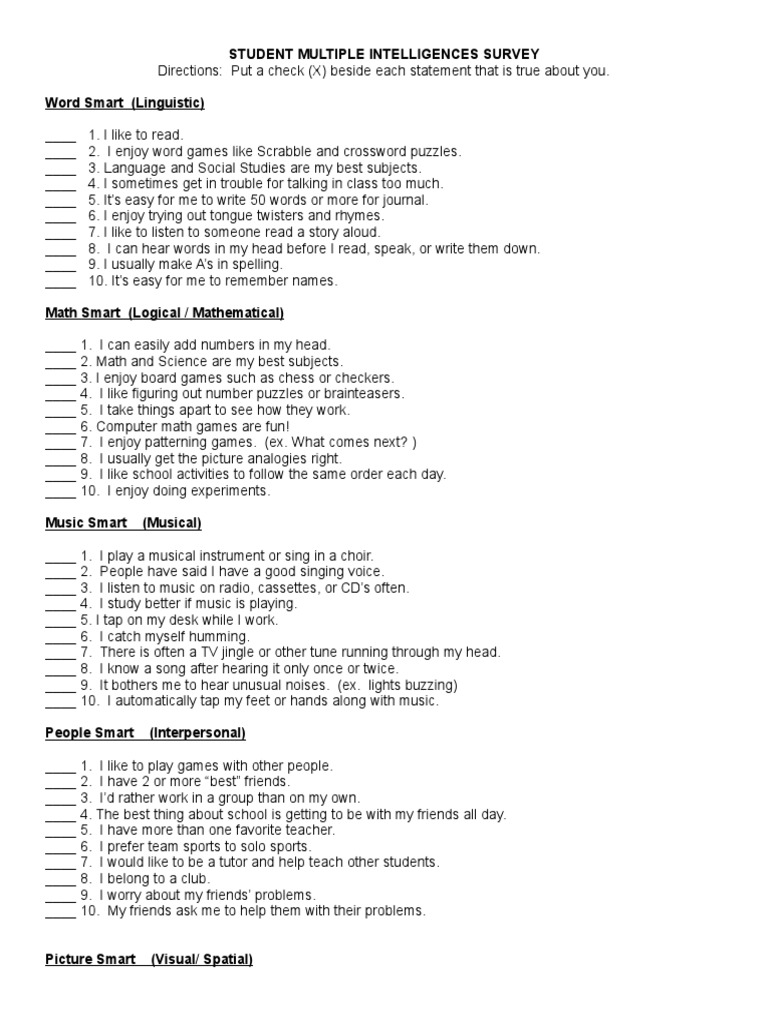 Student MI Survey | PDF | Singing | Teaching Mathematics