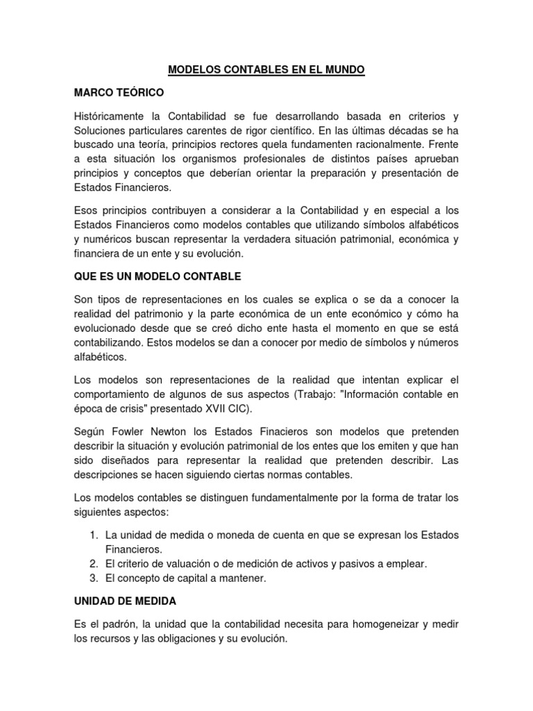 Modelos Contables en El Mundo | PDF | Beneficio (economía) | Contabilidad