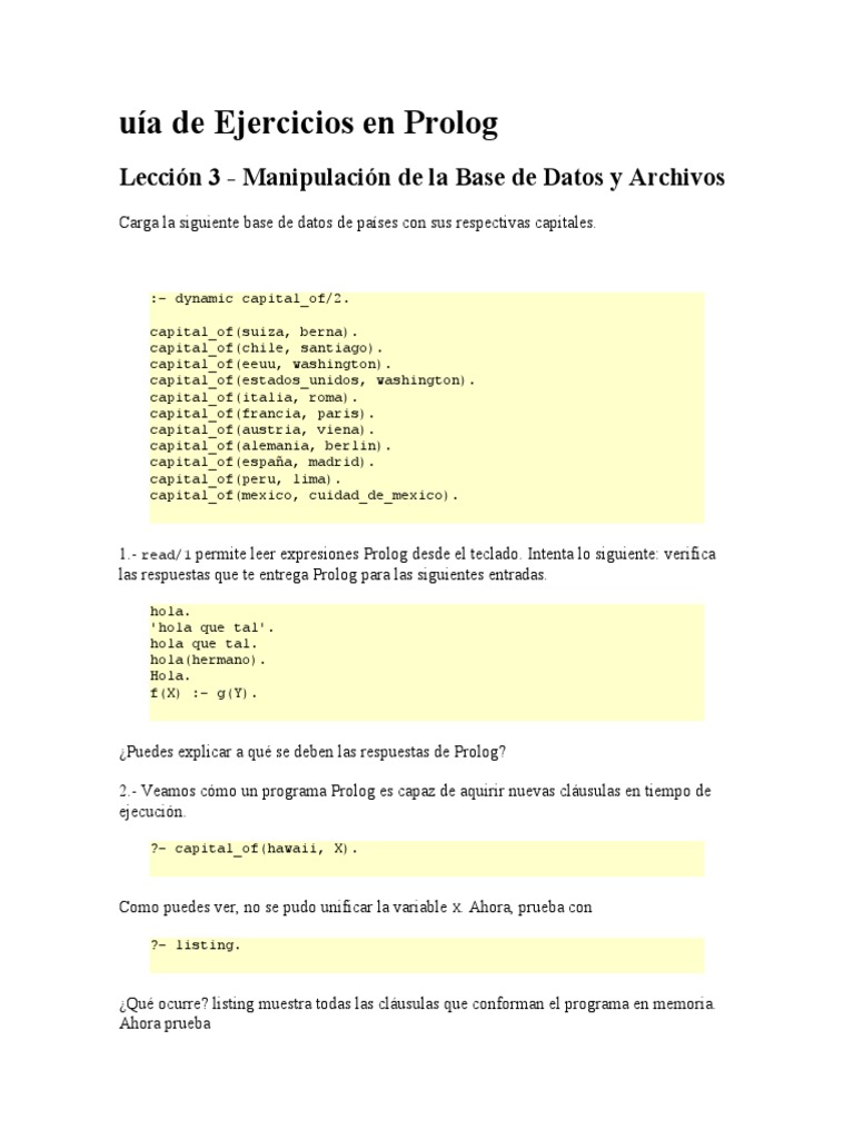 Uía de Ejercicios en Prolog | PDF | Ingeniería de software | SQL