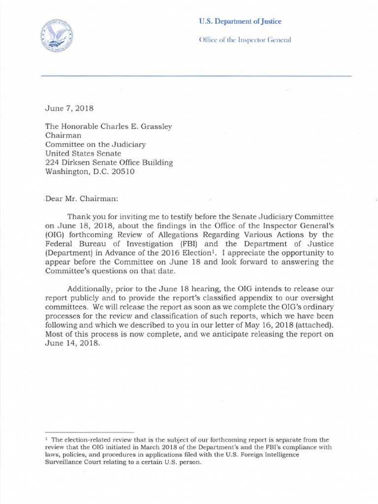 Horowitz Letter To Chuck Grassley - Ig Report | PDF