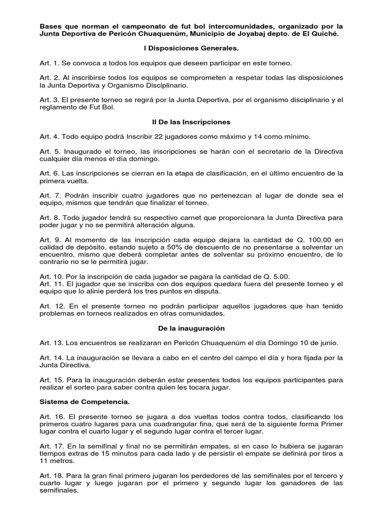 Bases Que Norman El Campeonato de Fut Bol Intercomunidades | PDF ...