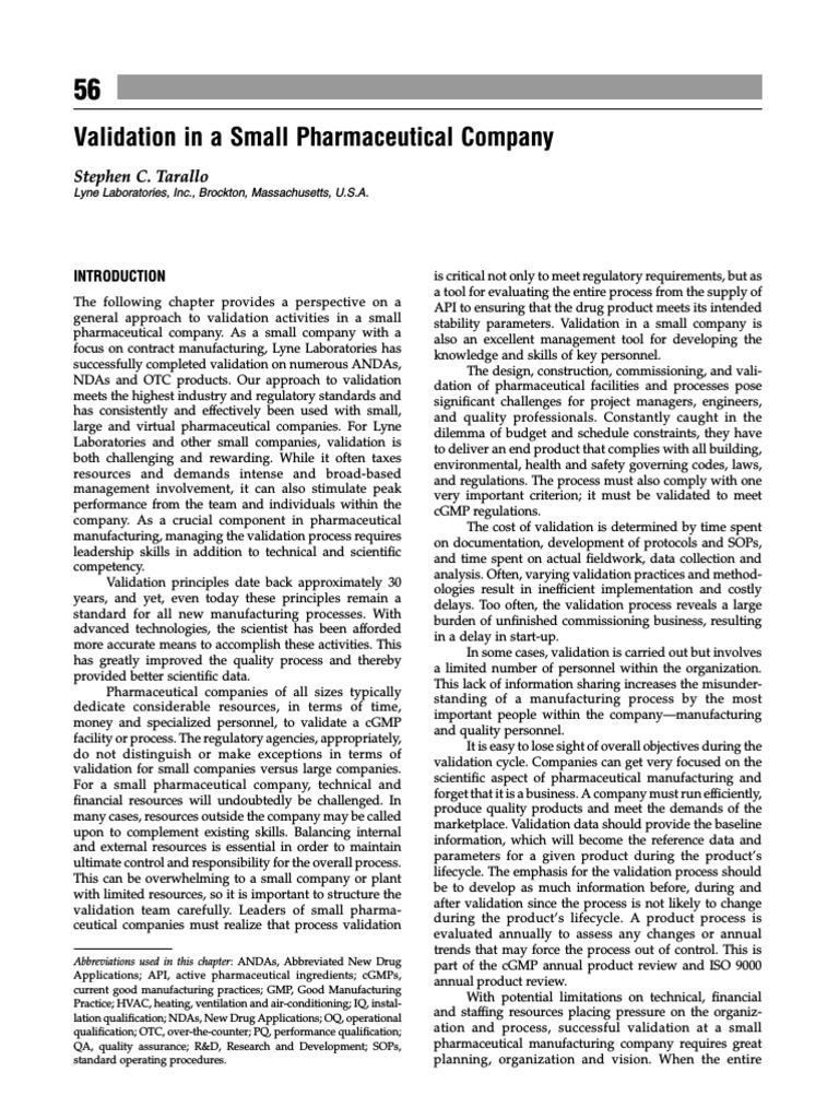 Validation in A Small Pharmaceutical Company PDF | PDF | Verification ...