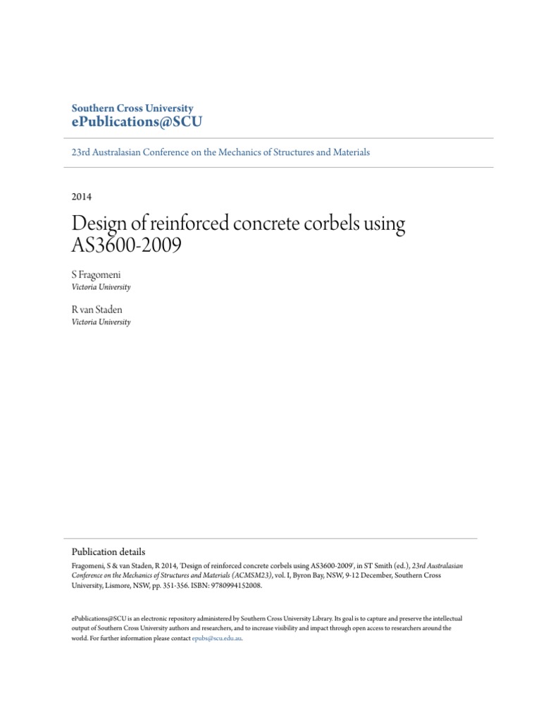 Design of Reinforced Concrete Corbels Using AS3600-2009 PDF | PDF ...