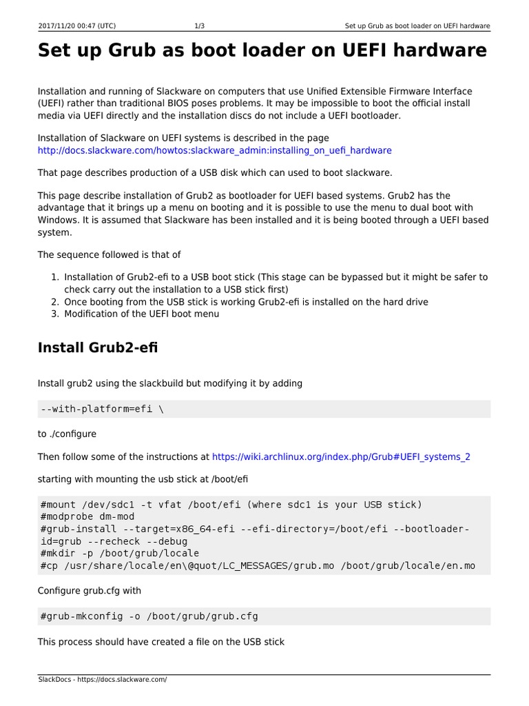 Set Up Grub As Boot Loader On Uefi Hardware | PDF | Booting | Personal ...