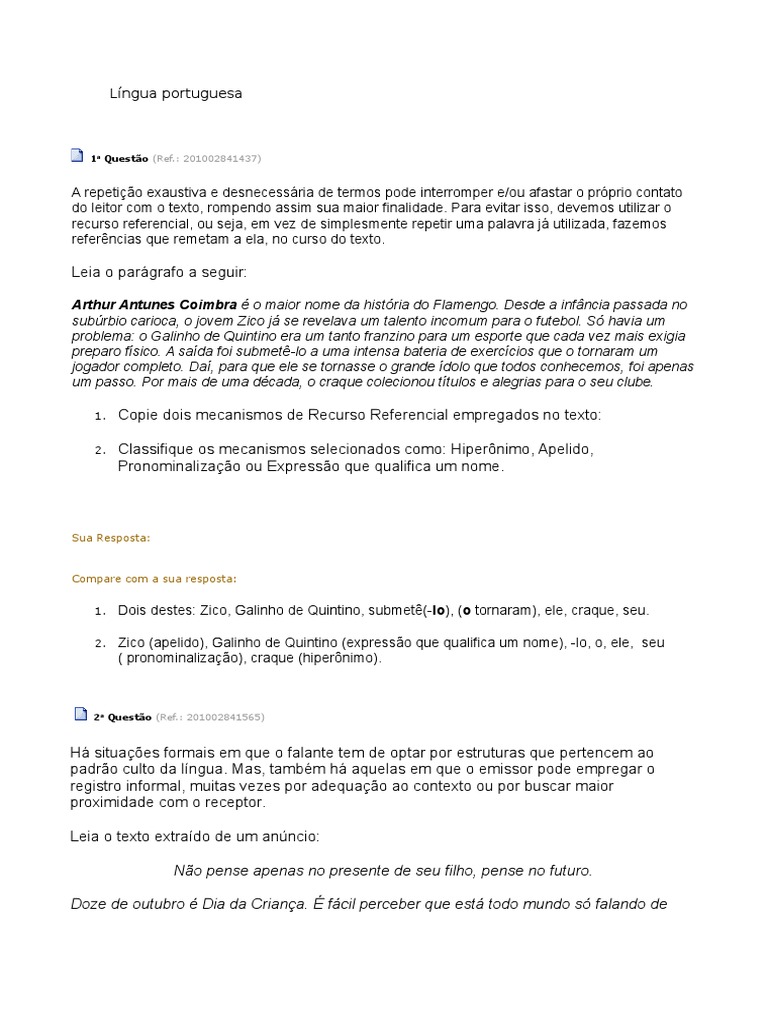 Língua portuguesa: Recursos referenciais e adequação da linguagem em ...
