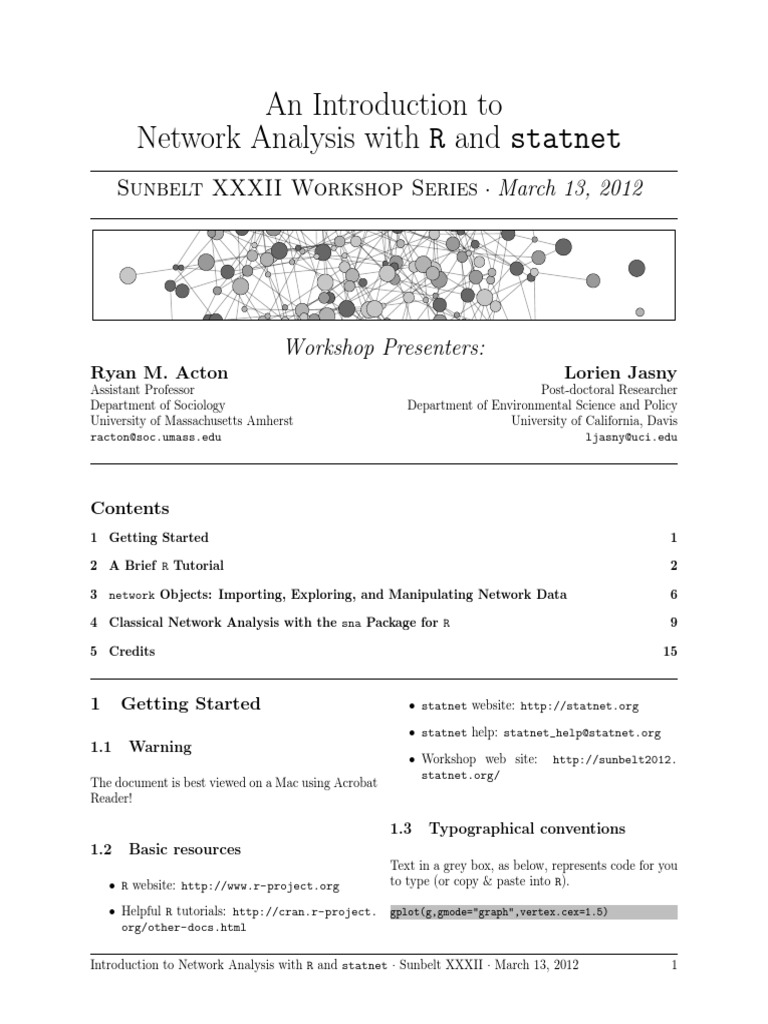 IntroToSNAinR Sunbelt 2012 Tutorial | PDF | R (Programming Language) | Matrix (Mathematics)