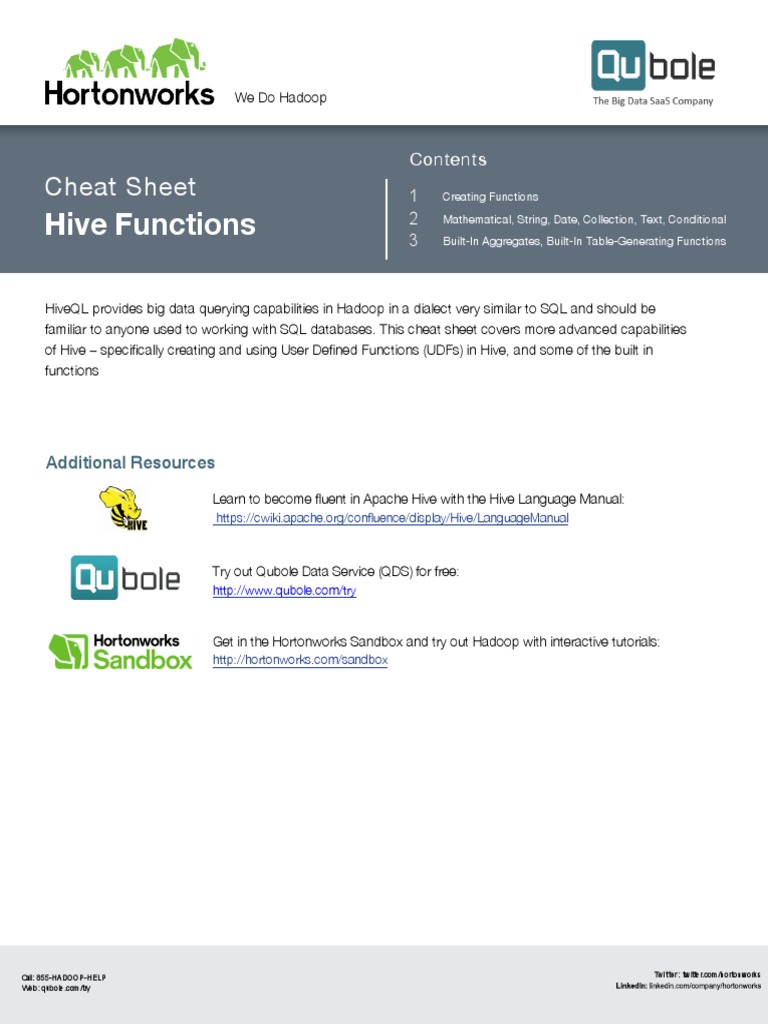 Hive Functions: Cheat Sheet | PDF | Computer Programming | Areas Of ...