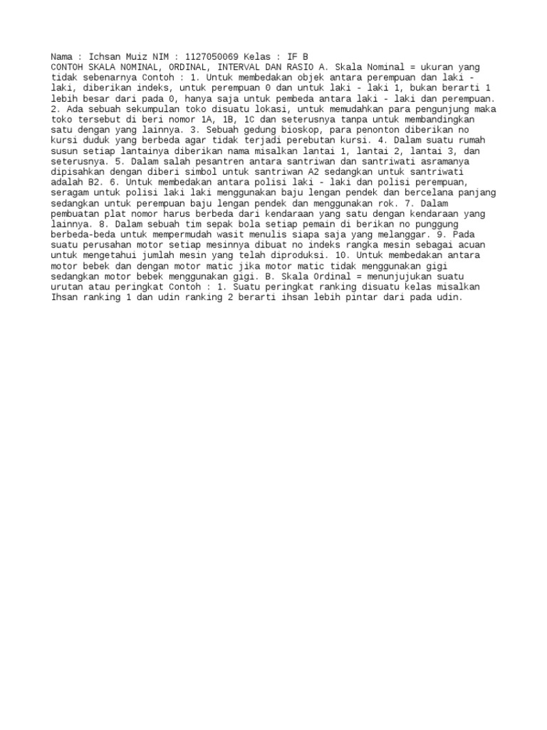 Contoh Skala Nominal Ordinal Interval Dan Rasio | PDF